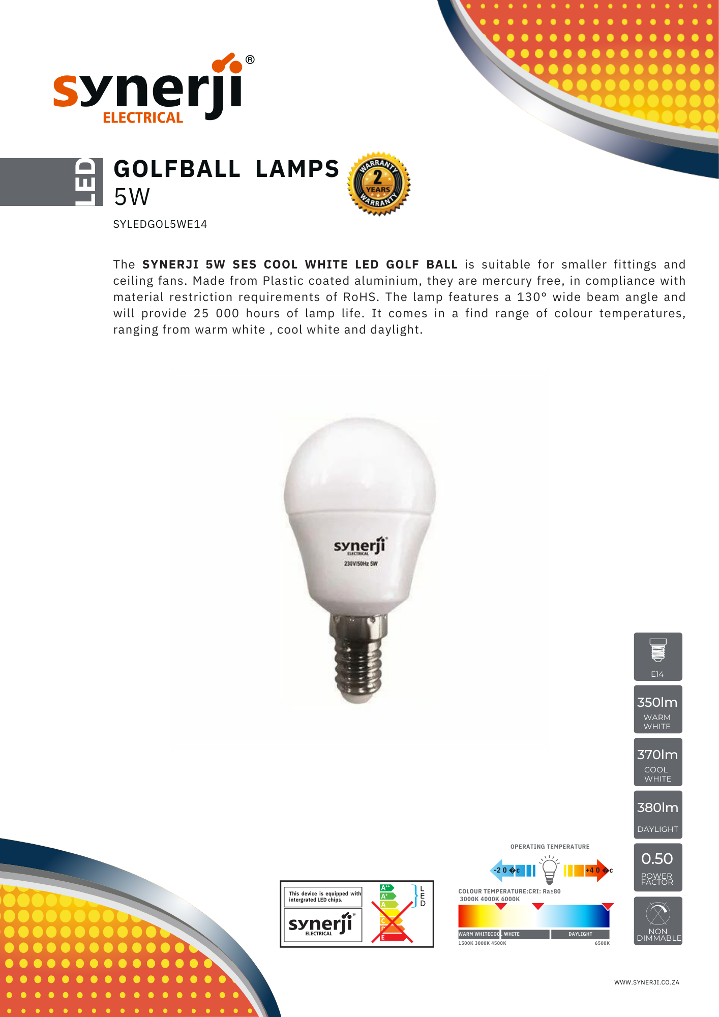 SYNERJI 5W E14 LED Golf Ball | Buy Online | Wynberg Lights – WYNBERG LIGHTS
