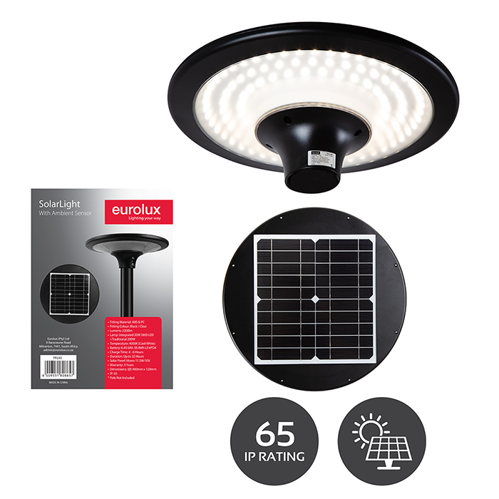 Eurolux PR245 - Solar 20w LED 4000K Sensor Light Black | Buy Online ...