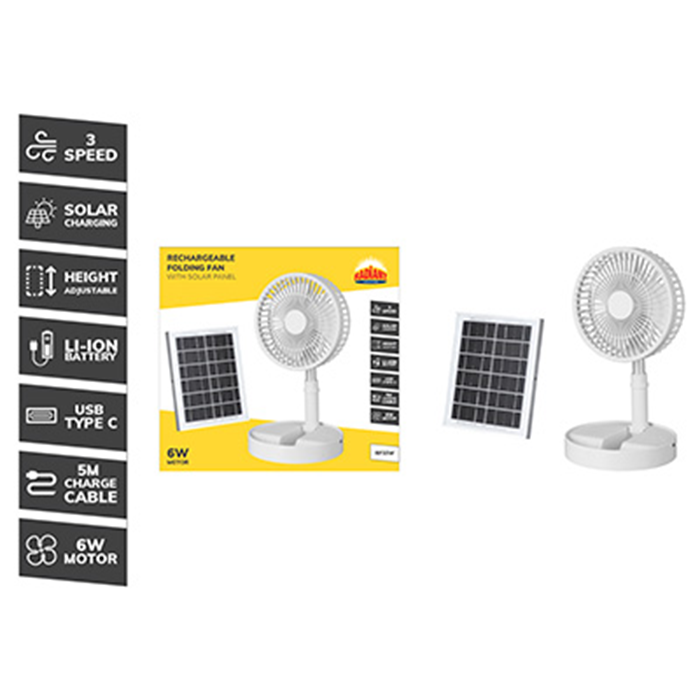 Radiant RF33W - Rechargeable Portable Folding Fan with Solar Panel ...